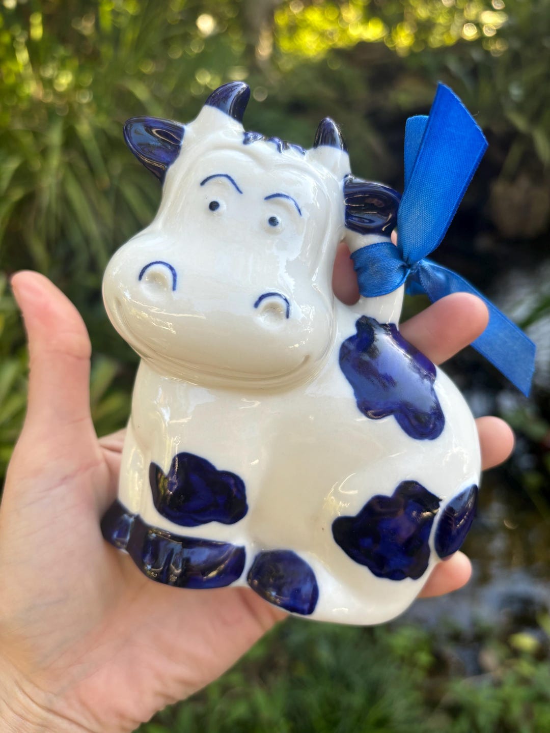 Cottagecore Cow Wall Decor. Vintage Blue and White Ceramic Hand Painted ...