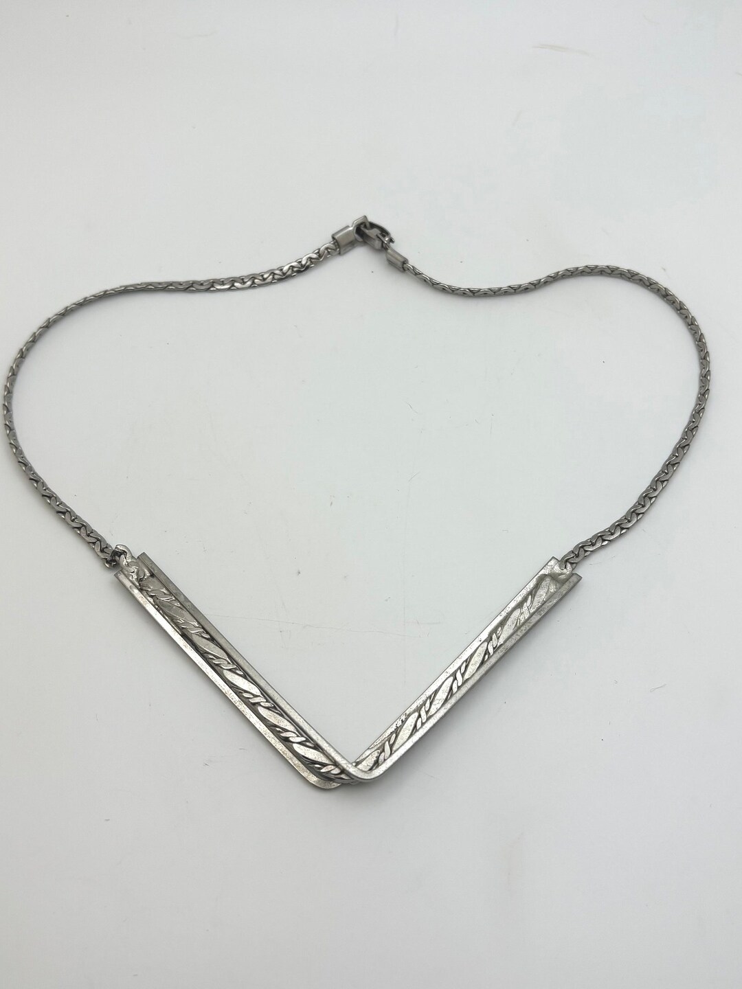 Chevron Hammered Stainless Steel Modernist-style Necklace. Vintage ...