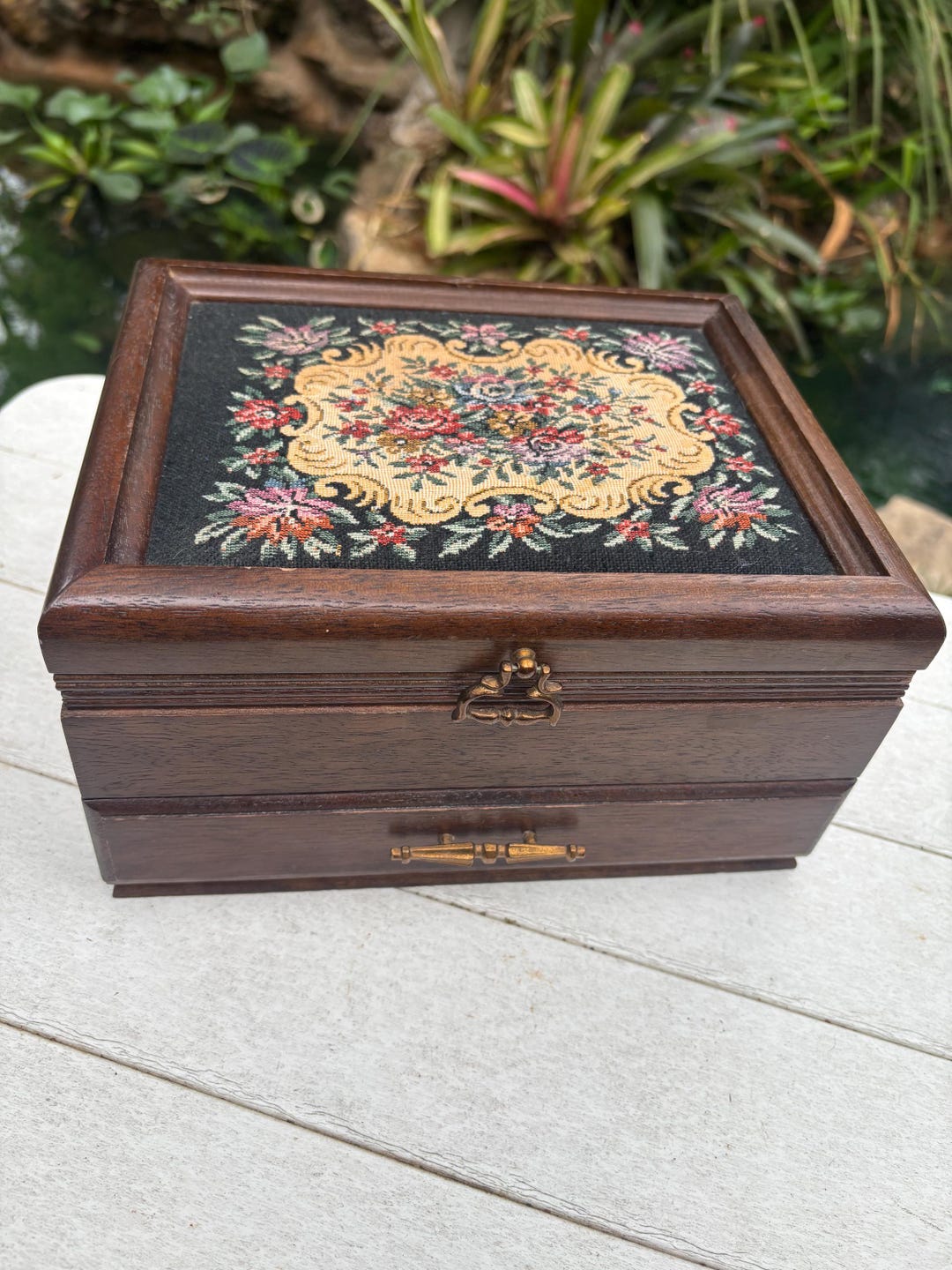 Cottagecore Vintage Musical Wooden Jewelry Box With Floral Design on ...