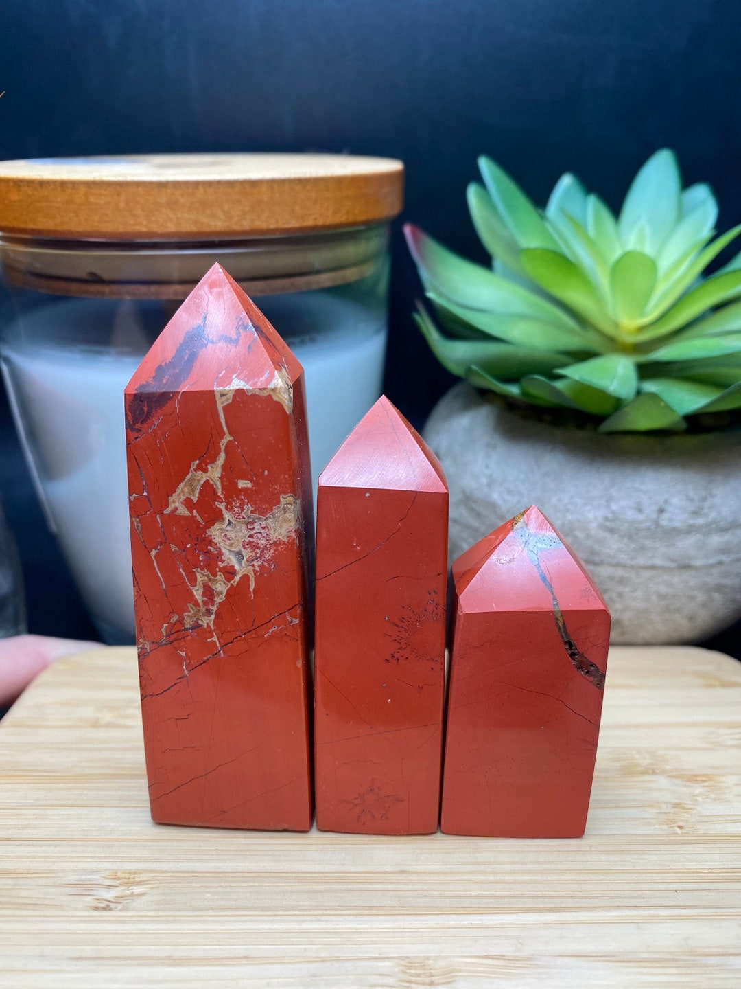 Red Jasper Tower Crystal 3PC Set. Natural Red Jasper Crystal Tower Set ...