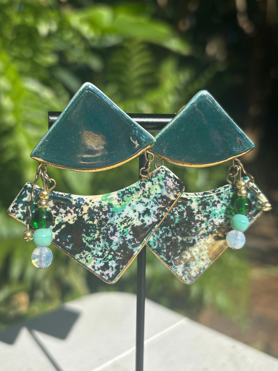 1980s Ceramic Door Knocker Style Square Green Iridescent Earrings - Etsy