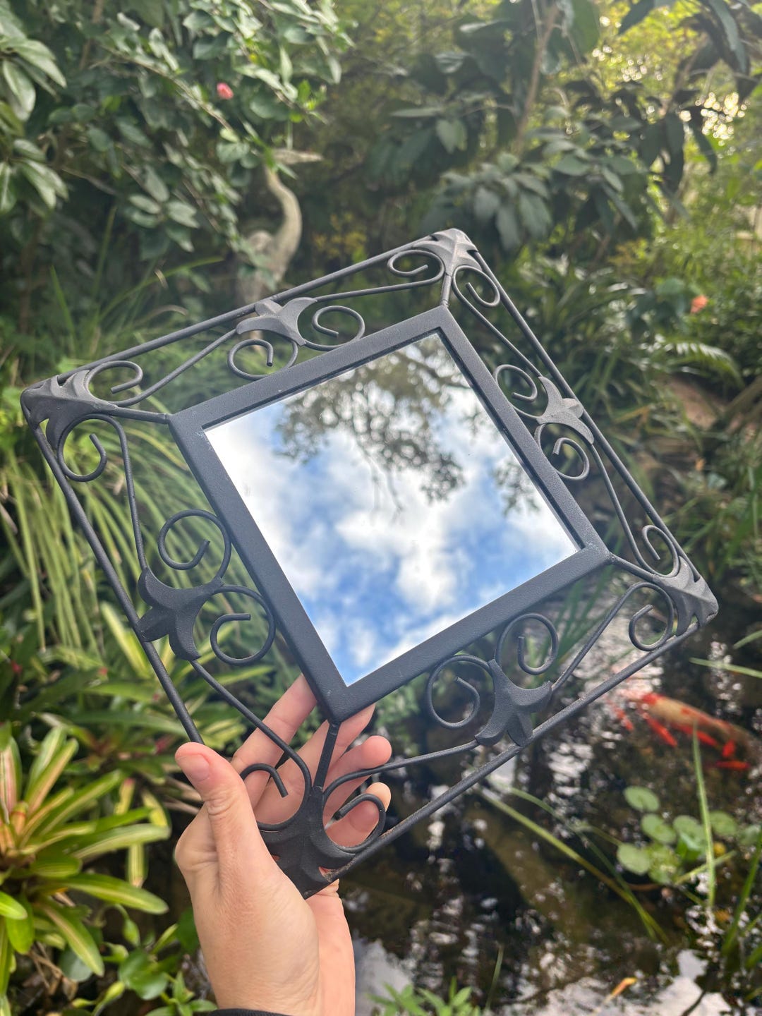 Black Iron Square Detailed Fleur De Lis Small Accent Mirror Made by ...