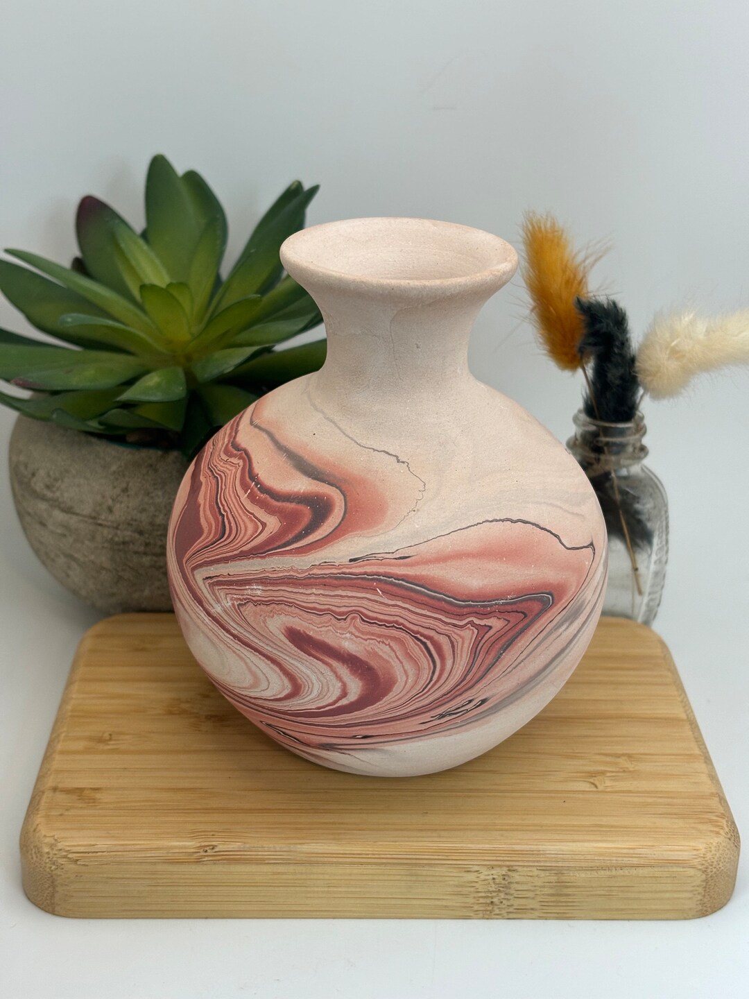 Handmade Nemadji Pink Swirl 4 Inch Vase. Vintage Nemadji Unglazed ...