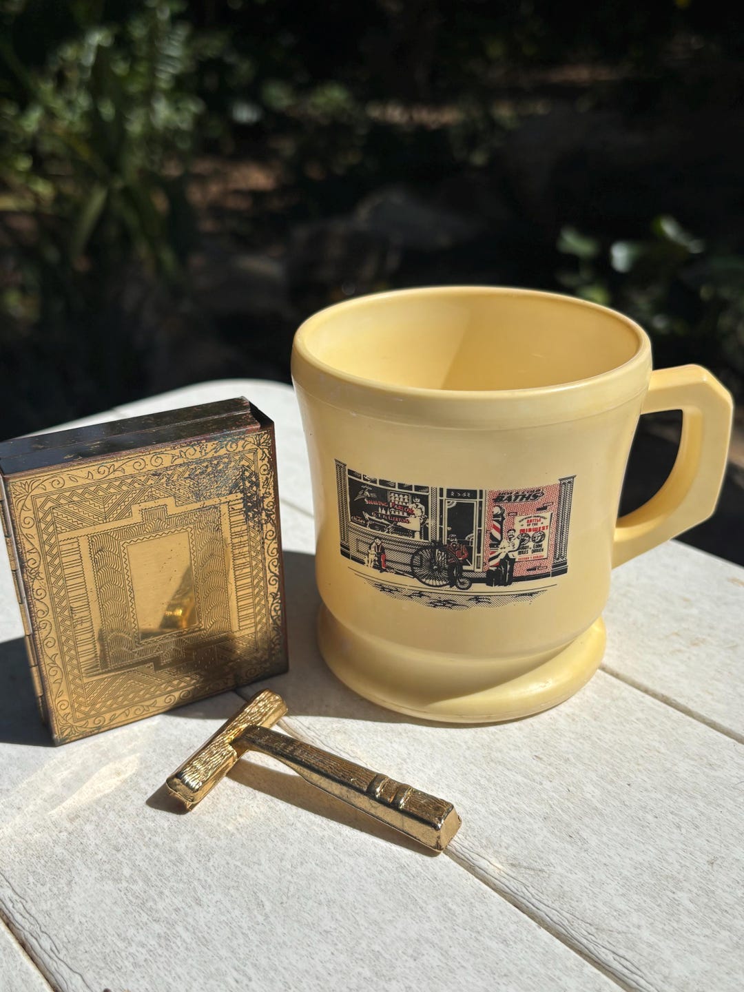 Travel Mini Vintage Gold Razor Dual Blade Shaving Kit With Etched Faux ...