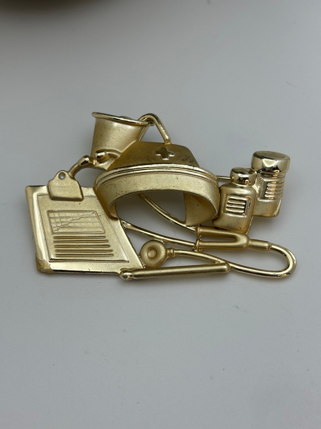Vintage Nurse Themed Faux Gold Brooch Pin With Detail Signed AJC - Etsy
