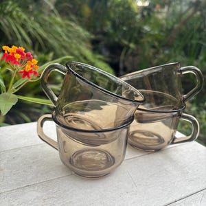 Smokey Glass Teacups by Arcoroc France Set of 4 Vintage Smokey Glass ...
