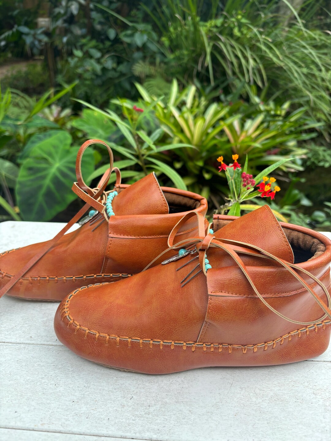 Moccasins With Bead and Feather Embellishments Vintage Real Leather ...