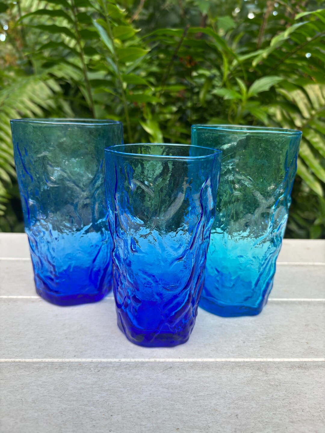 Vintage Seneca Driftwood Blue Highball Glass Set. Set of Three ...