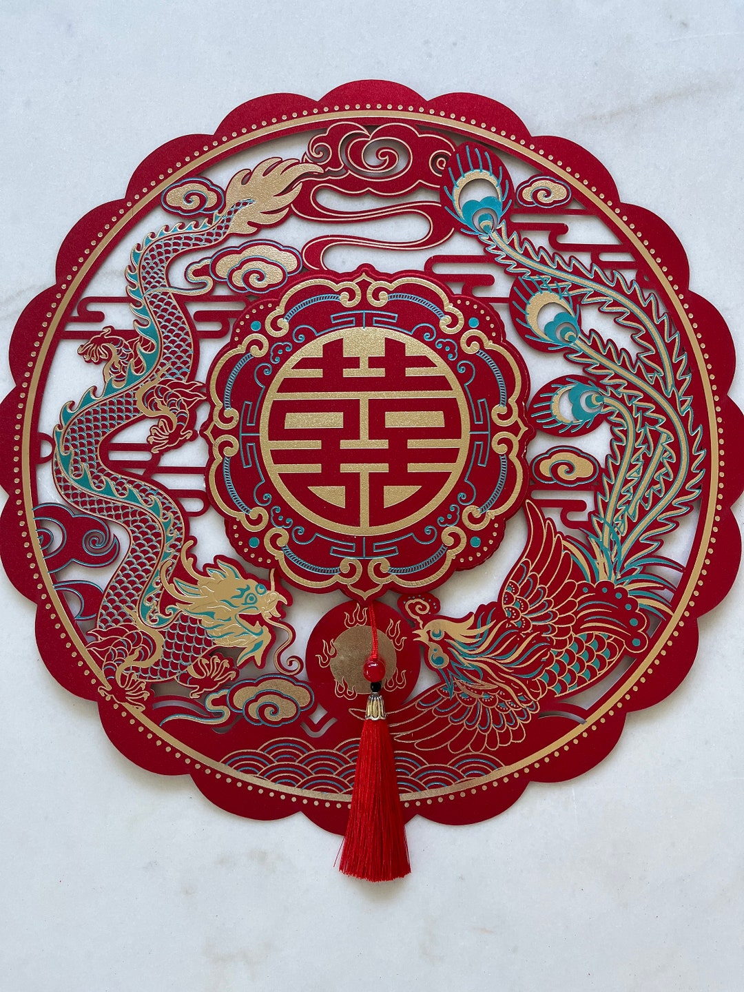 Red Double Happiness Sign: Chinese Wedding Wall Decor (35cm) - Etsy