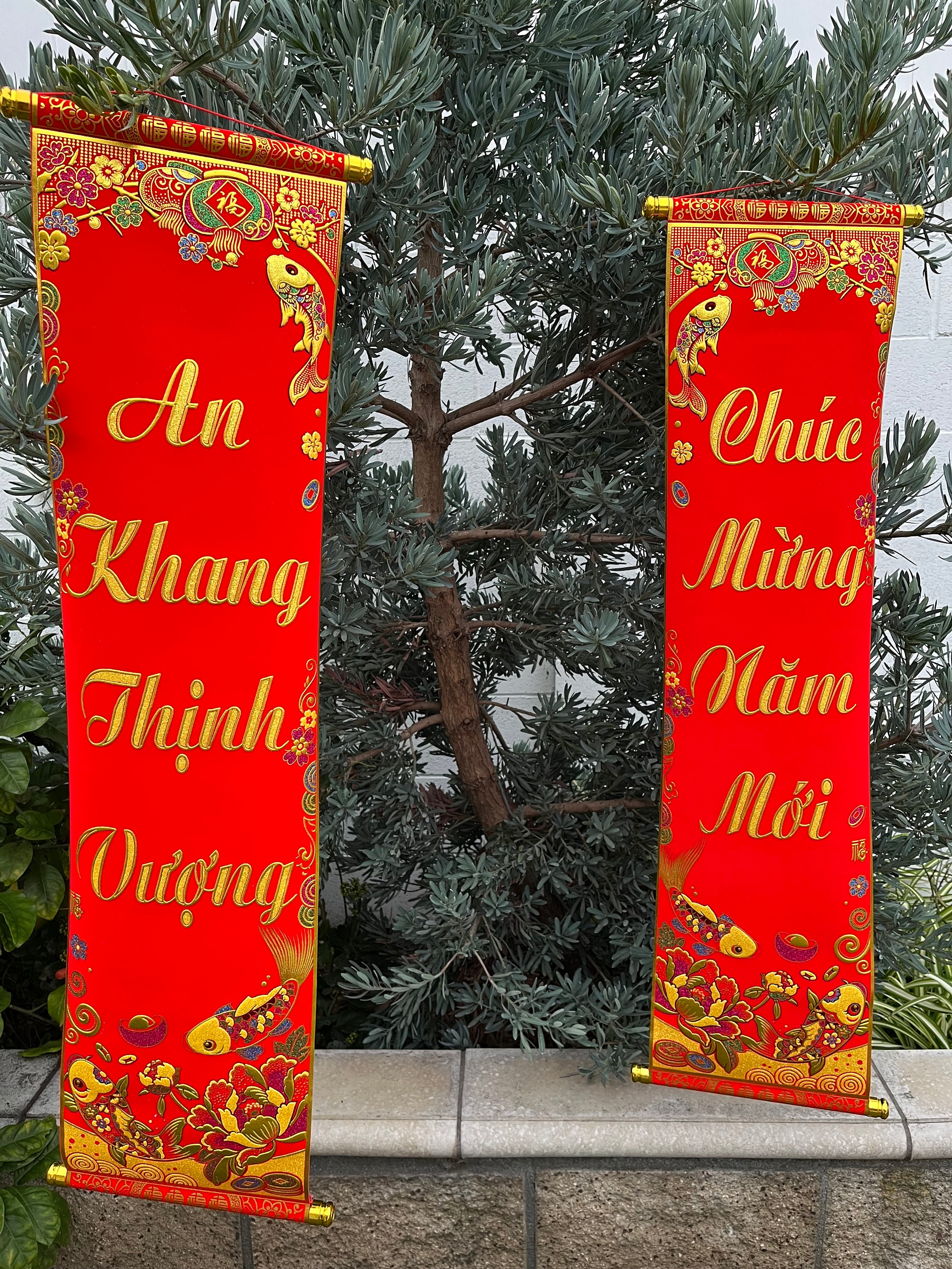 Vietnamese Lunar New Year Decoration Couplets 1 Pair of Red Hanging ...