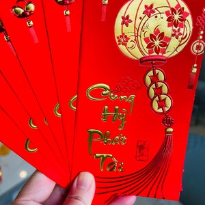 24 Pieces Vietnamese New Year Red Lucky Envelopes ( Large Size 6.5"x3.5 ...