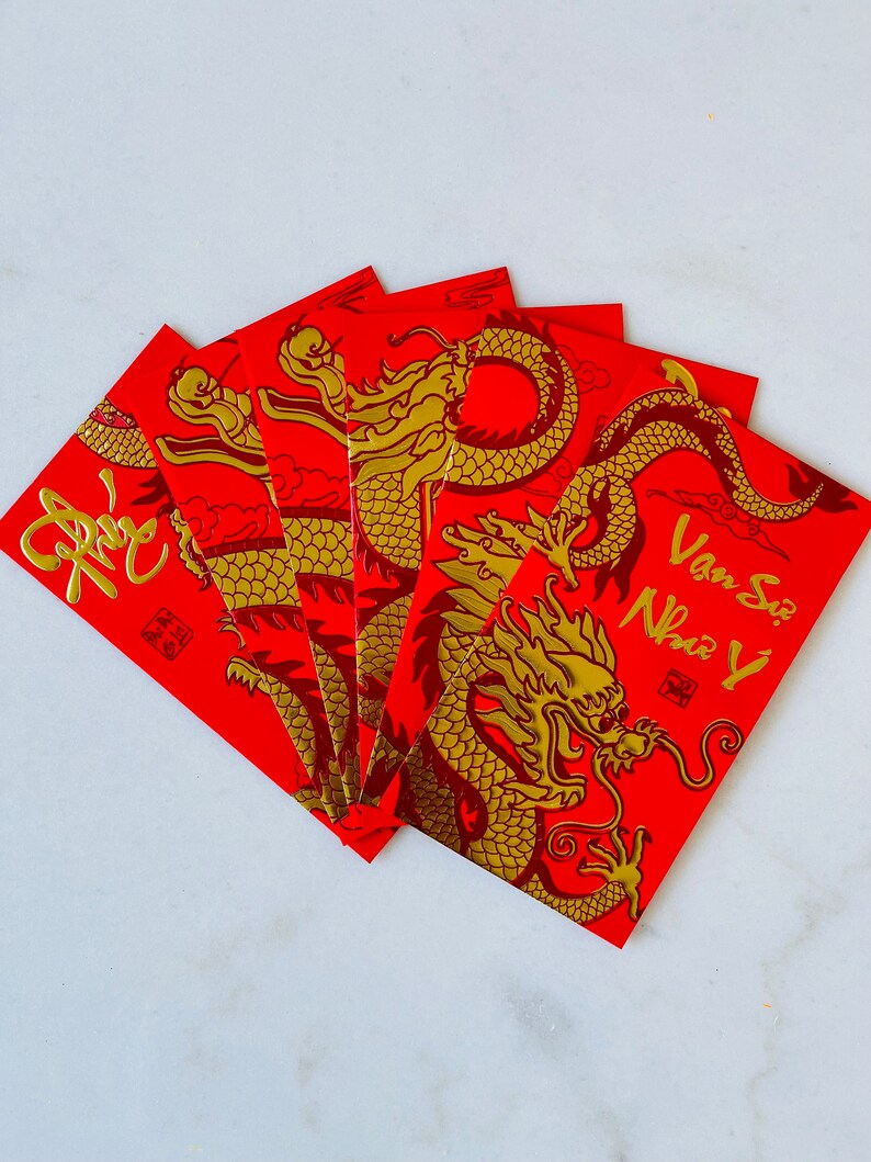 24 Pieces Vietnamese New Year Red Lucky Envelopes Large Size 6 5x3 5