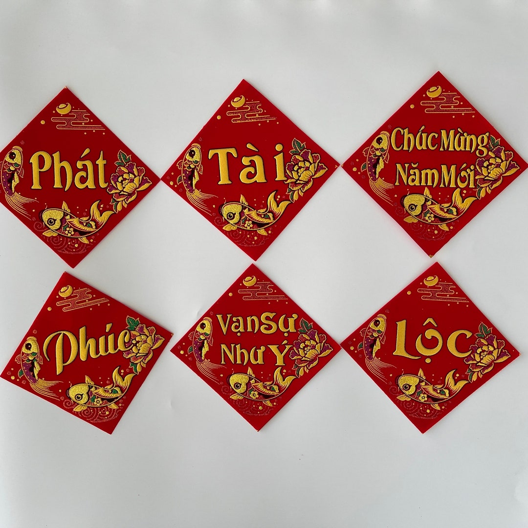 6 Red Velvet Stickers for Tet Decoration for Watermelon/ Grapefruit or ...