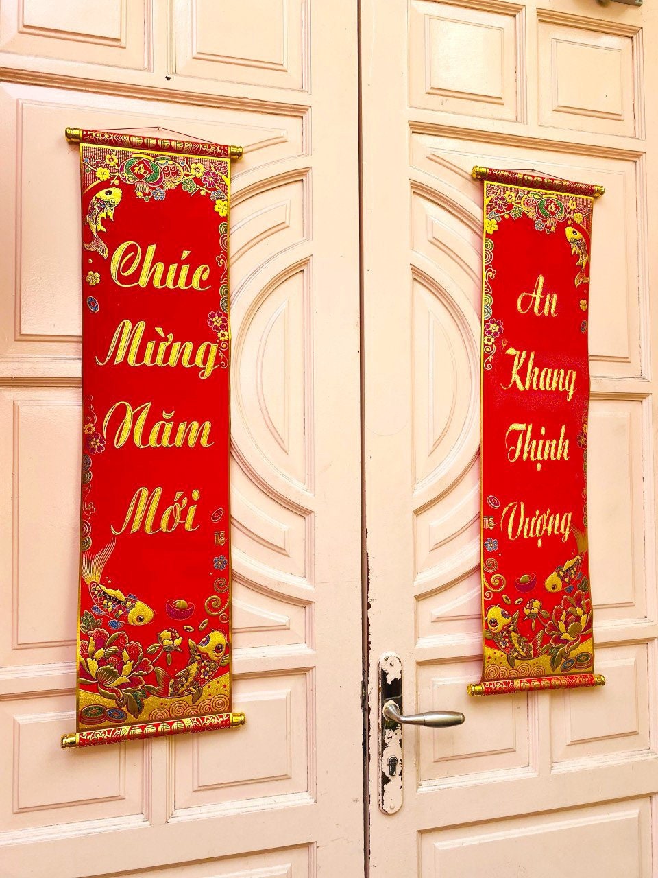 Vietnamese Lunar New Year Decoration Couplets 1 Pair of Red Hanging ...