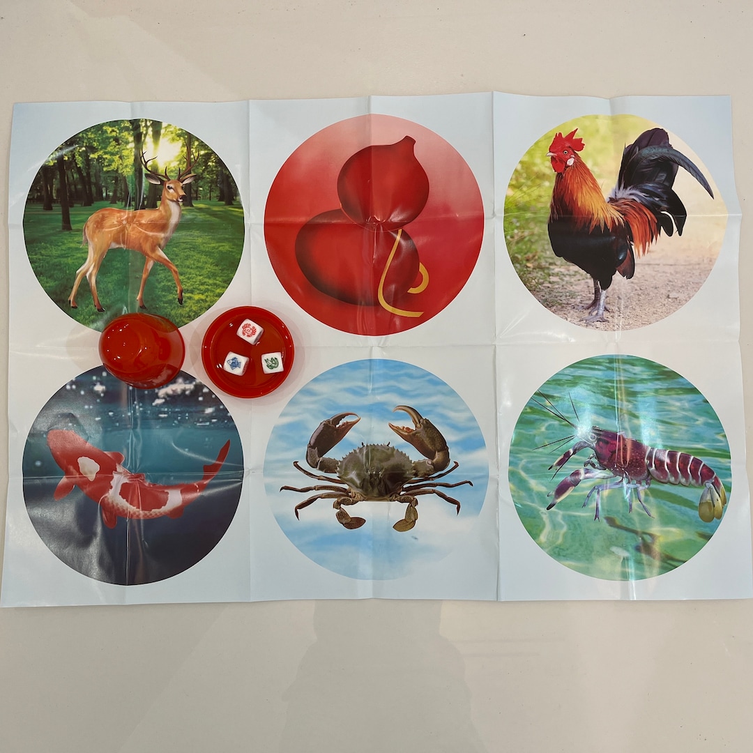 Gourd-crab-shrimp-fish Game With A Dice Shaker- Vietnamese Bau Cua Ca ...