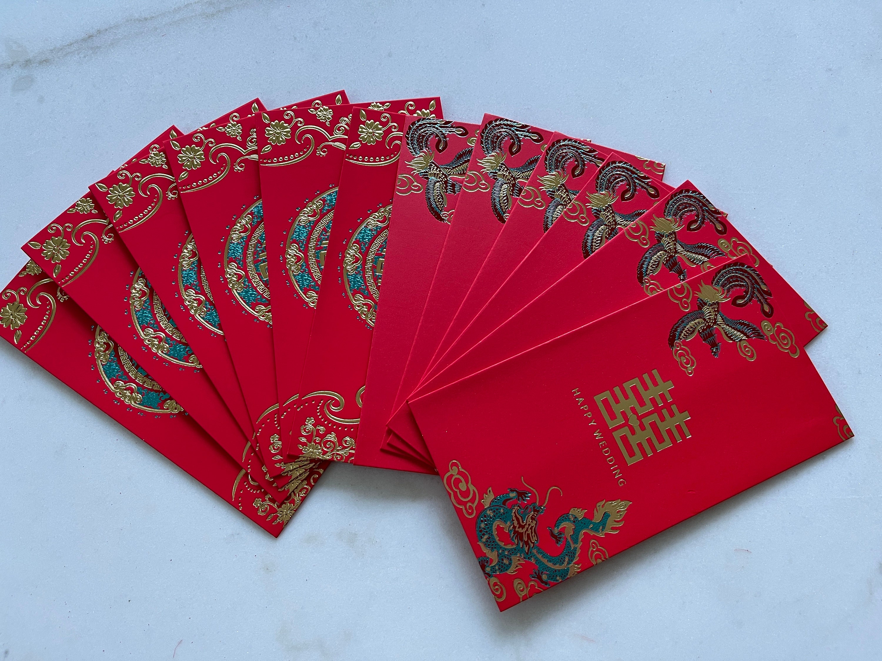 12 Large Vietnamese Wedding Red Envelopes: Lucky Money Gift (6.5"x3.5 ...