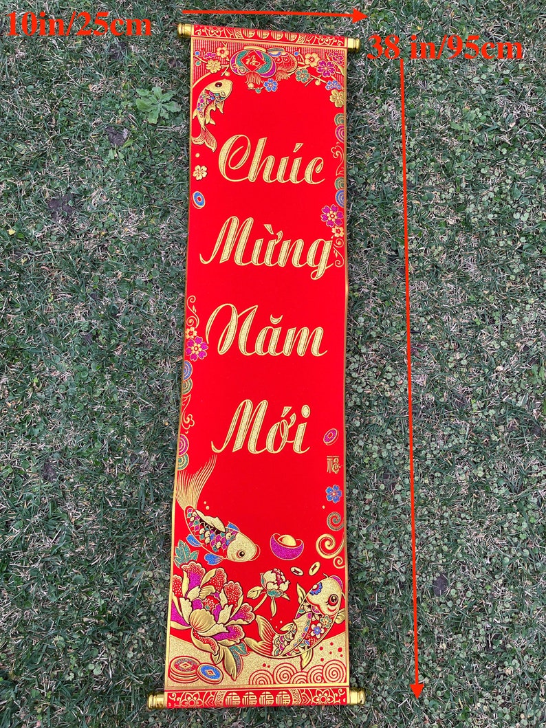 Vietnamese Lunar New Year Decoration Couplets 1 Pair of Red Hanging ...