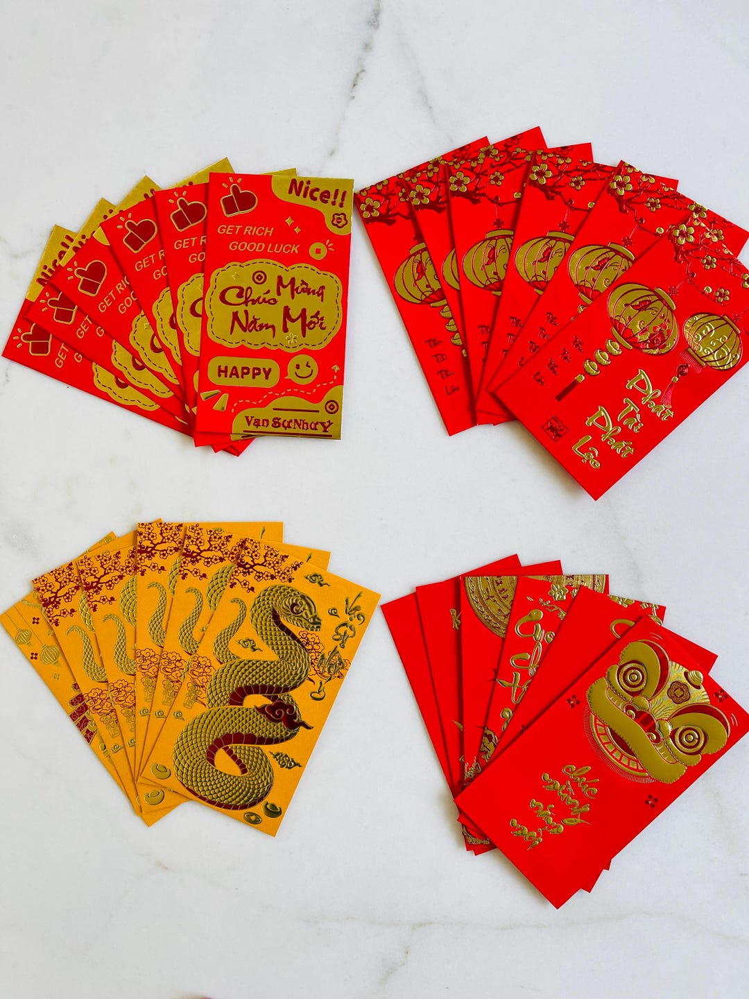 24 Pieces Vietnamese New Year Red Lucky Envelopes ( Large Size 6.5"x3.5 ...