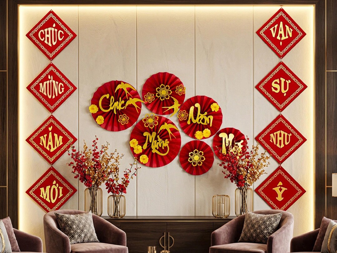 Vietnamese Lunar New Year Couplets: Red Velvet Tet Decorations and 6 ...