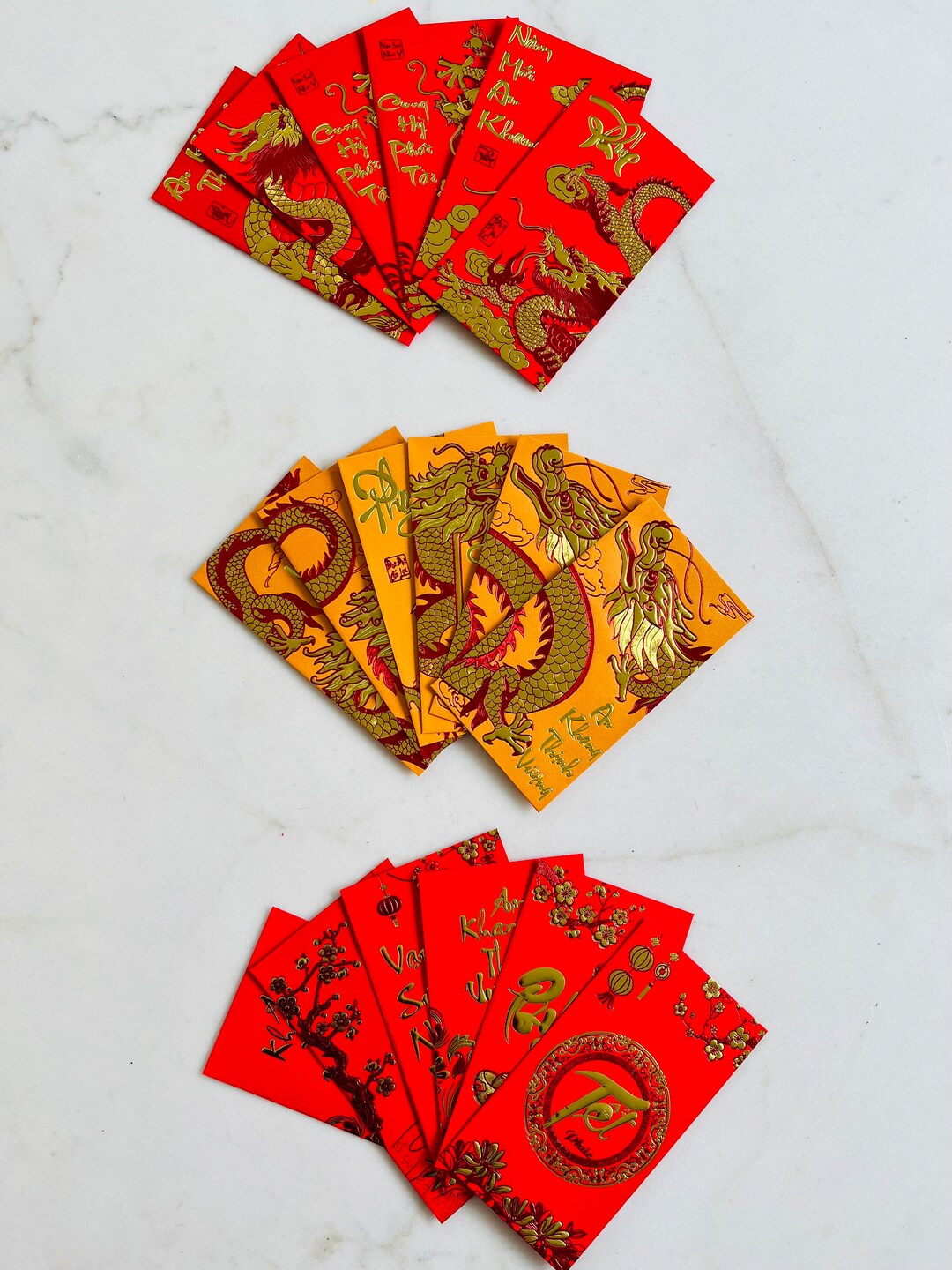 18 Pieces Vietnamese New Year Red Lucky Envelopes Large Size 6.5x3.5 ...