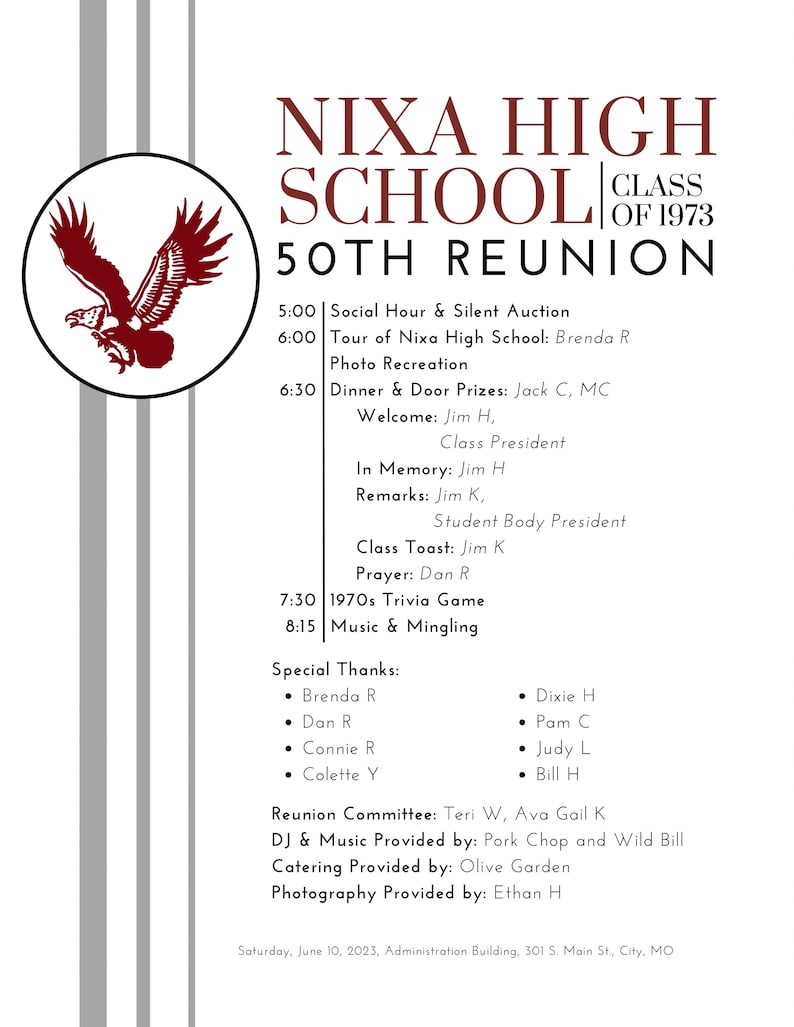 High School Reunion Program - Etsy