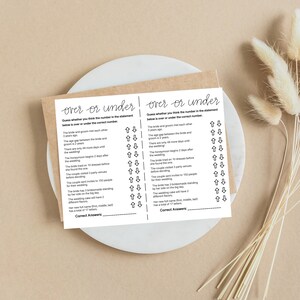 Over or Under Wedding Shower Game - Etsy