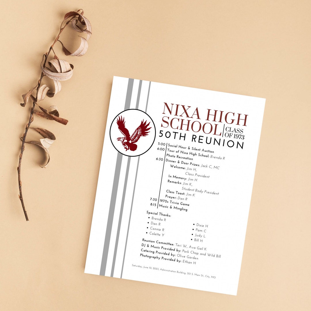 High School Reunion Program - Etsy