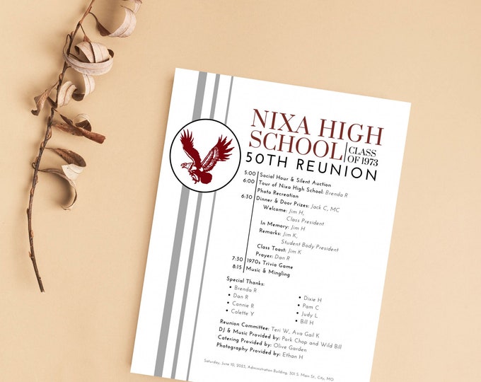 High School Reunion Program - Etsy