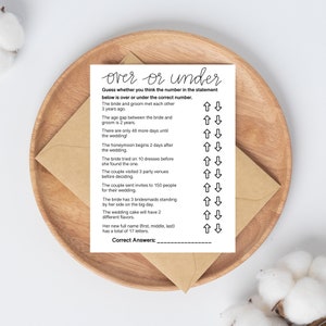 Over or Under Wedding Shower Game - Etsy
