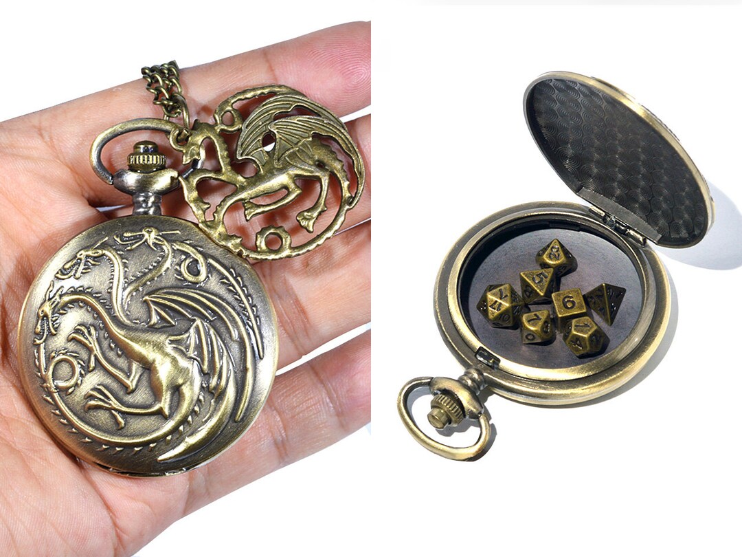 Dragons Pocket Watch Case Dnd Patry Min Brass Dice Set Metal Dice 5mm ...