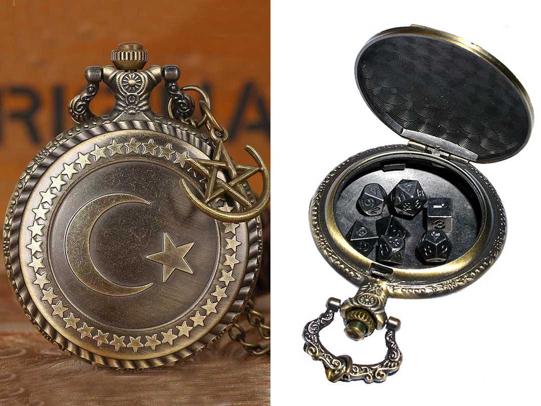 Moon Star Pocket Watch Shell With 7 Pcs Mins Dice Metal Dice - Etsy