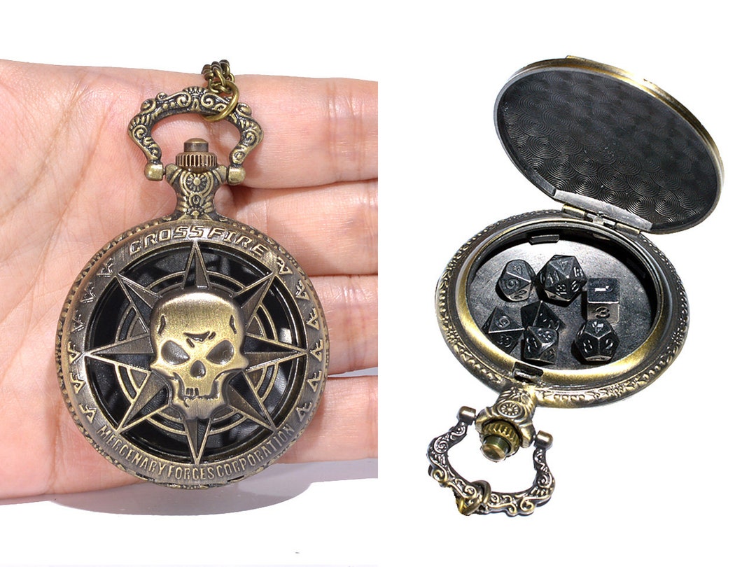 Skull and Star Pocket Watch Case With 7 Metal Dice, Men's Mechanical ...