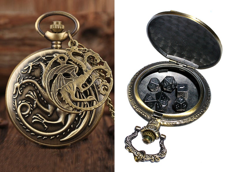 Dragons Pocket Watch Case Dnd Patry Min Brass Dice Set Metal - Etsy UK