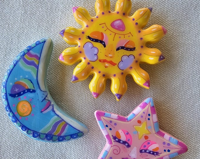 Sun, Moon & Star Clay Fridge Magnets: Celestial Decor - Etsy