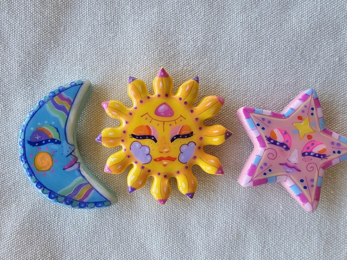 Sun, Moon & Star Clay Fridge Magnets: Celestial Decor - Etsy