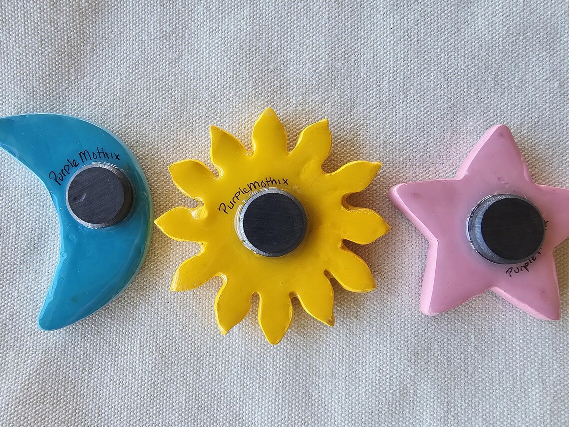 Sun, Moon & Star Clay Fridge Magnets: Celestial Decor - Etsy