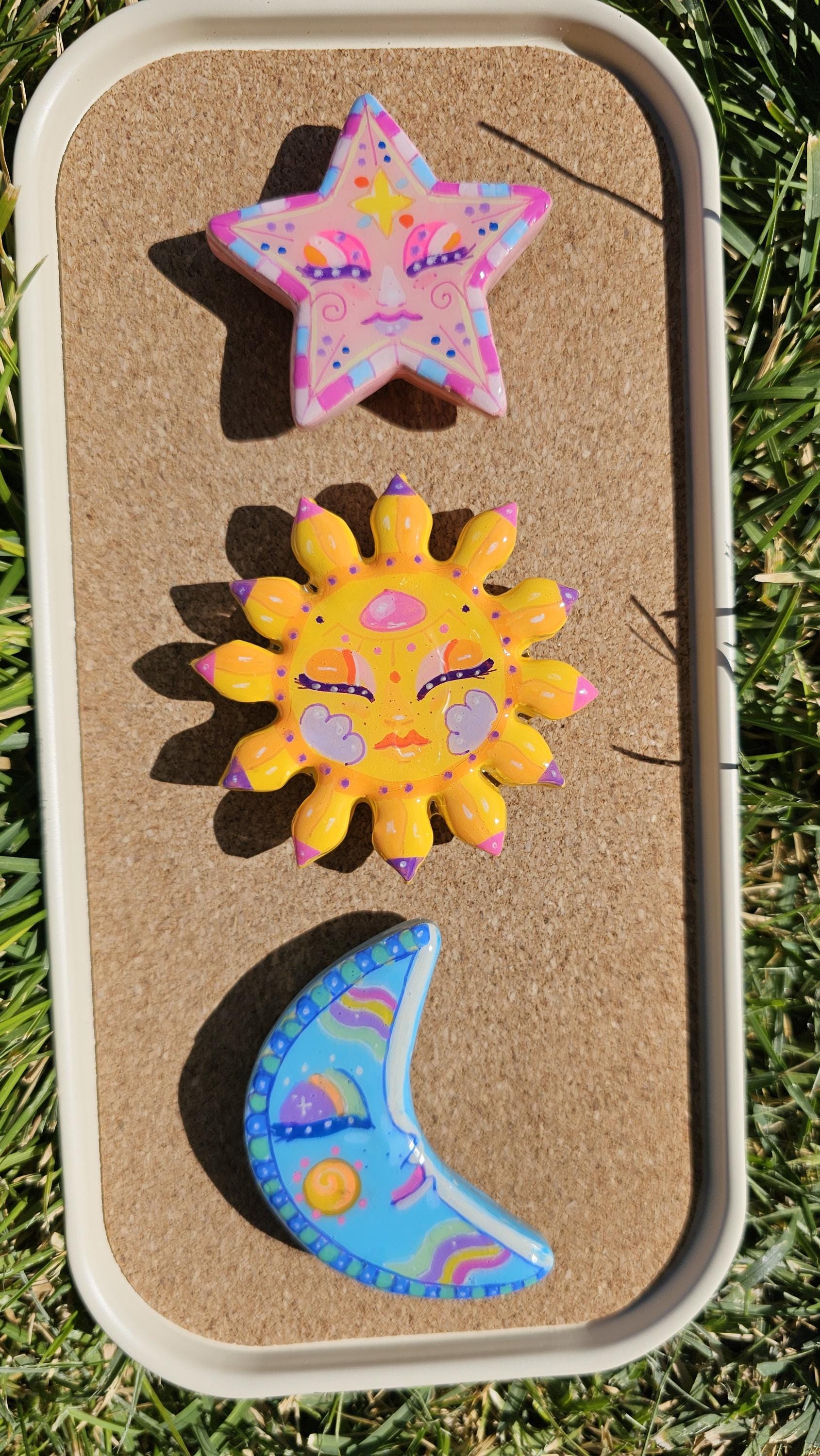 Sun, Moon & Star Clay Fridge Magnets: Celestial Decor - Etsy