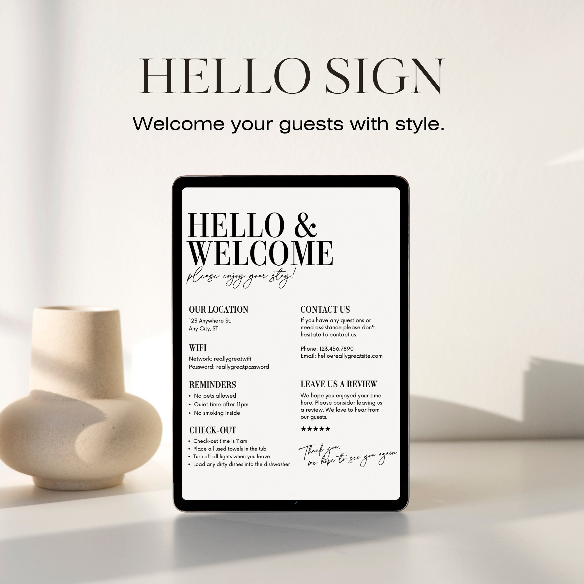 Editable Welcome Sign | Host Templates | House Rules | Wifi Sign ...