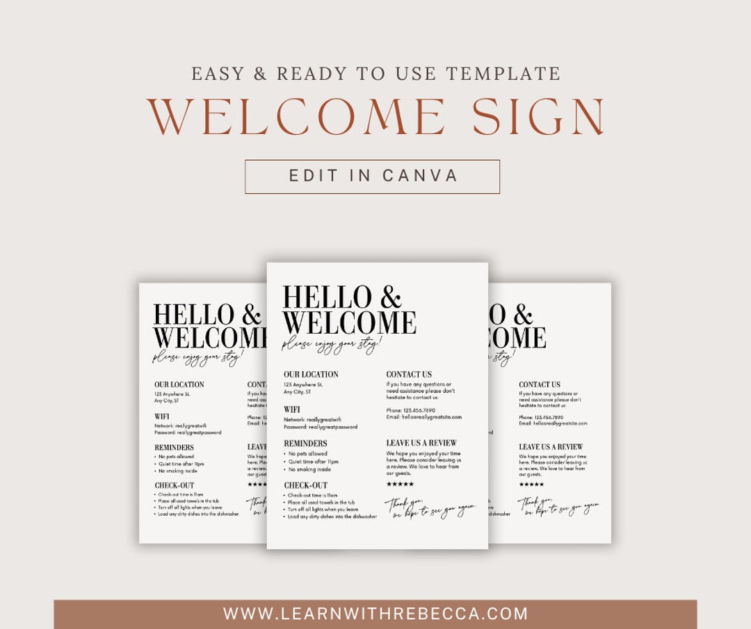 Editable Welcome Sign | Host Templates | House Rules | Wifi Sign ...