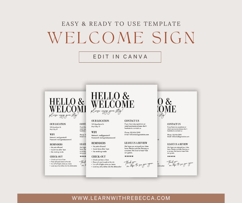 Editable Welcome Sign | Host Templates | House Rules | Wifi Sign ...