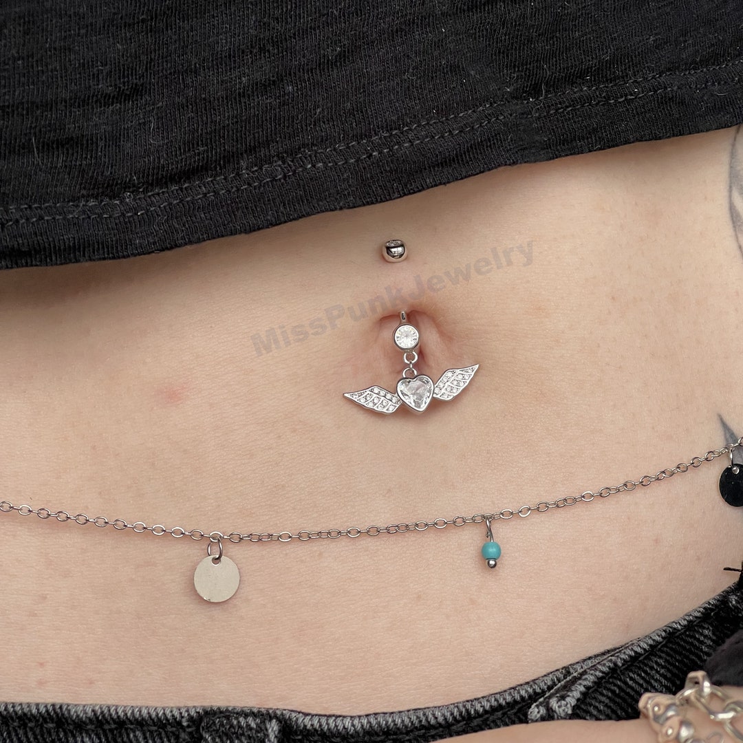14G Sterling Silver Angel Wing Belly Rings Hypoallergenic Belly Button ...