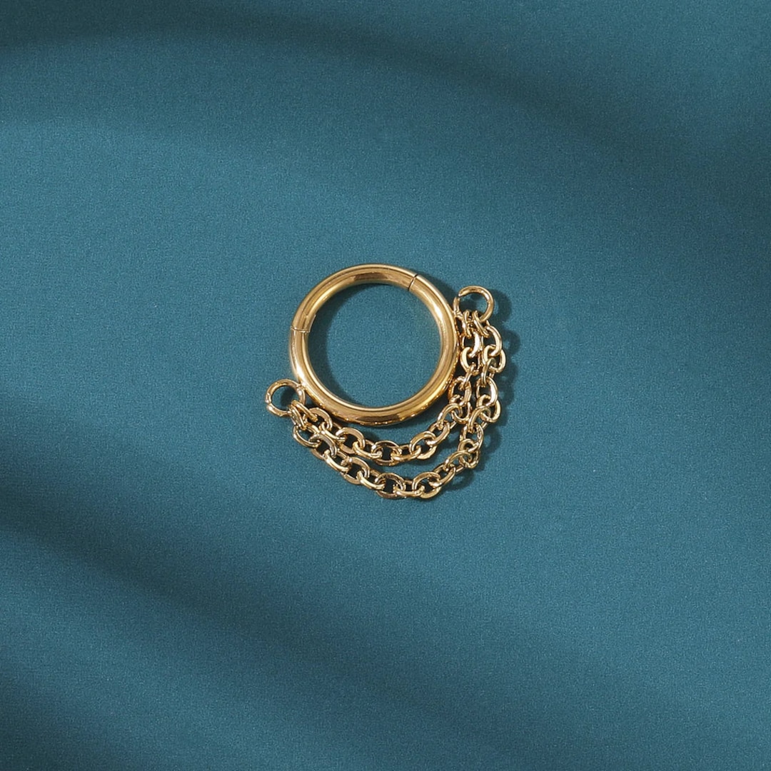 16G 316L Steel Double Chain Septum Clicker Septum Hinged Dangle Septum ...