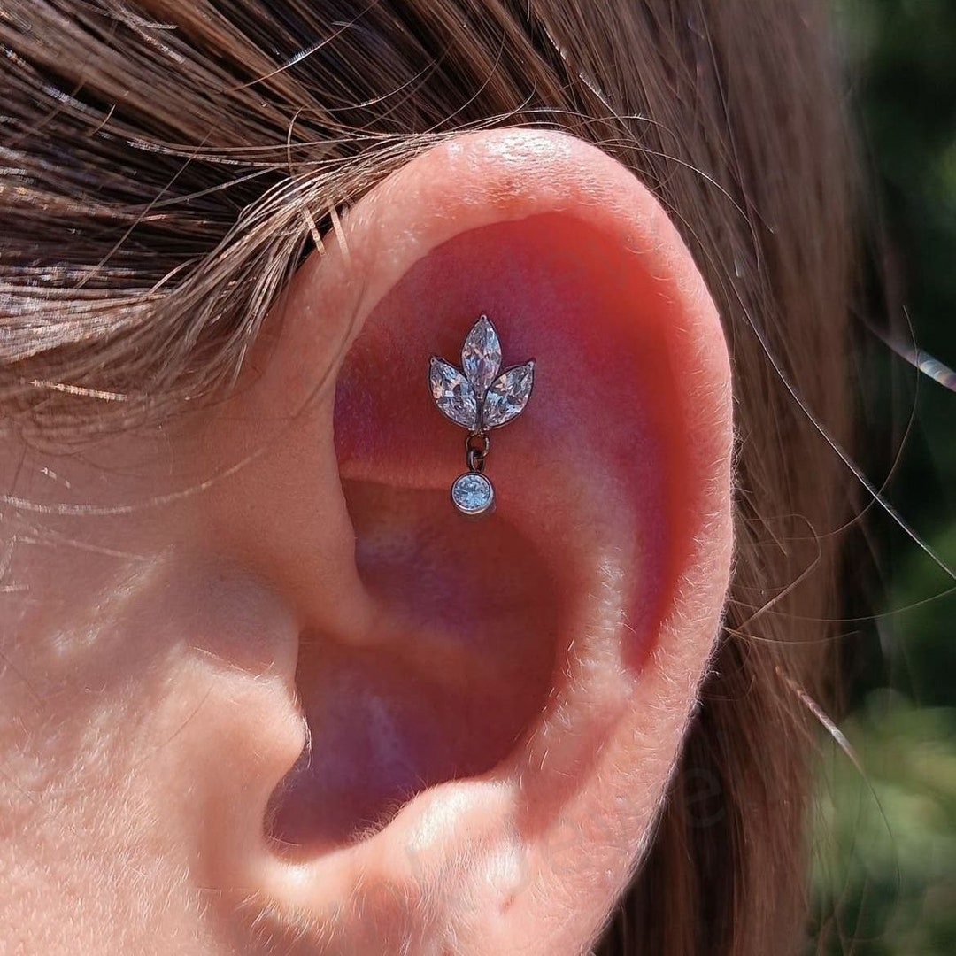 16G Titanium Internally Threaded Dangle Helix Stud CZ Cartilage Earring ...