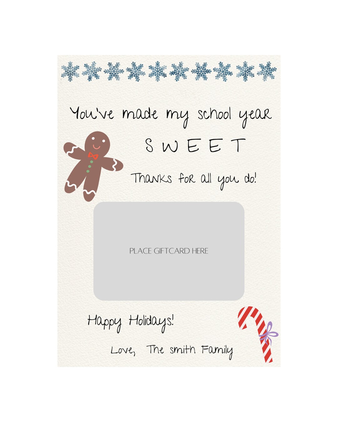 Editable Teacher Gift Card Holder Printable Christmas Gift - Etsy