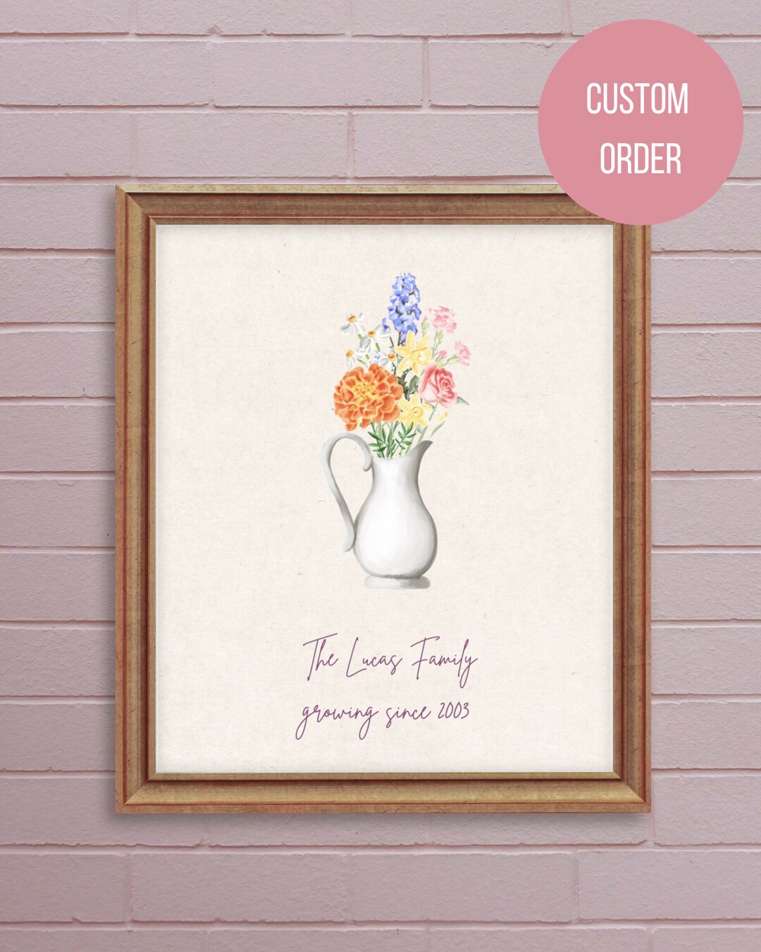 Family Flower Bouquet | Birth Month Flower Art | Personalized Custom ...