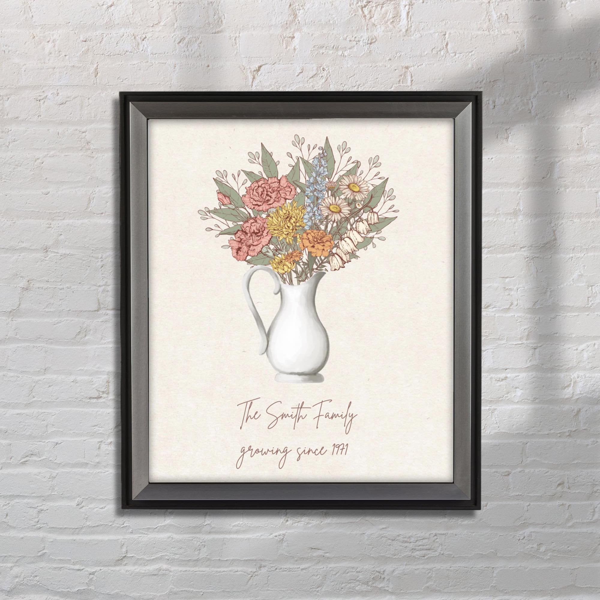 Family Flower Bouquet | Birth Month Flower Art | Personalized Custom ...