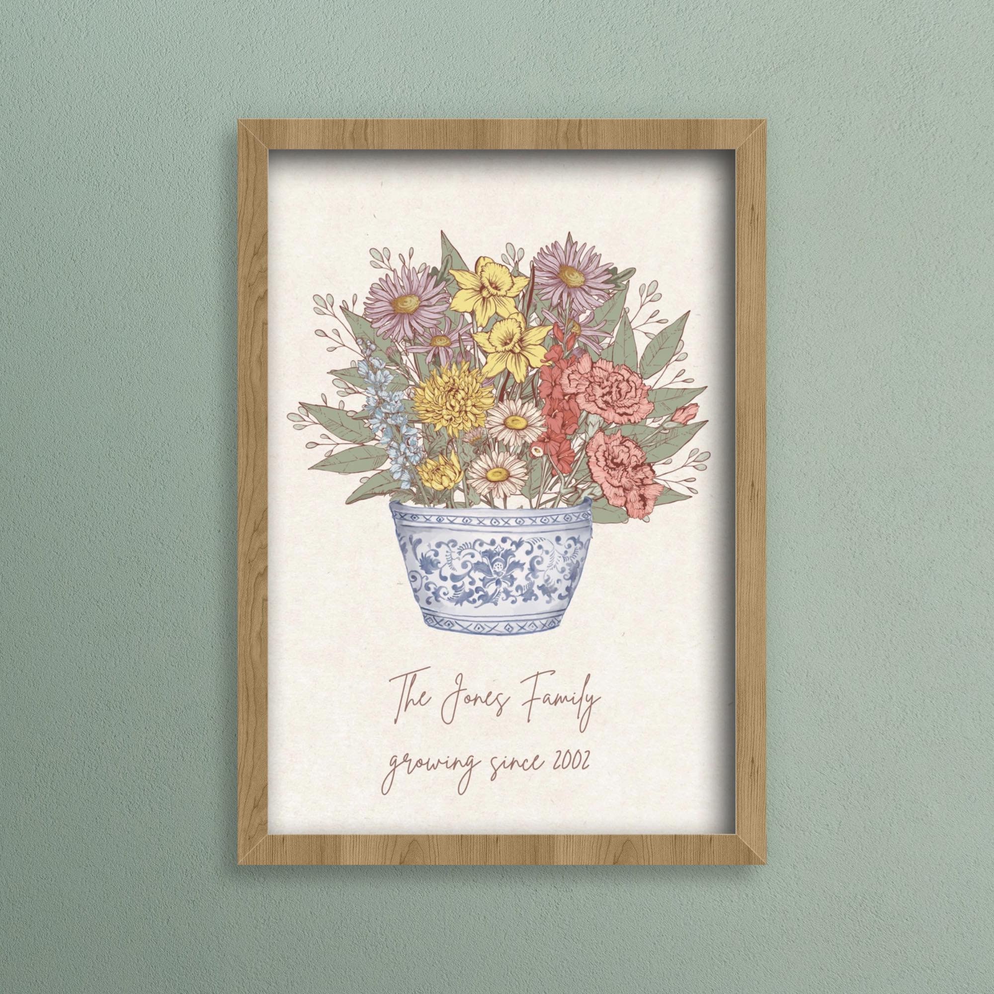 Family Flower Bouquet | Birth Month Flower Art | Personalized Custom ...