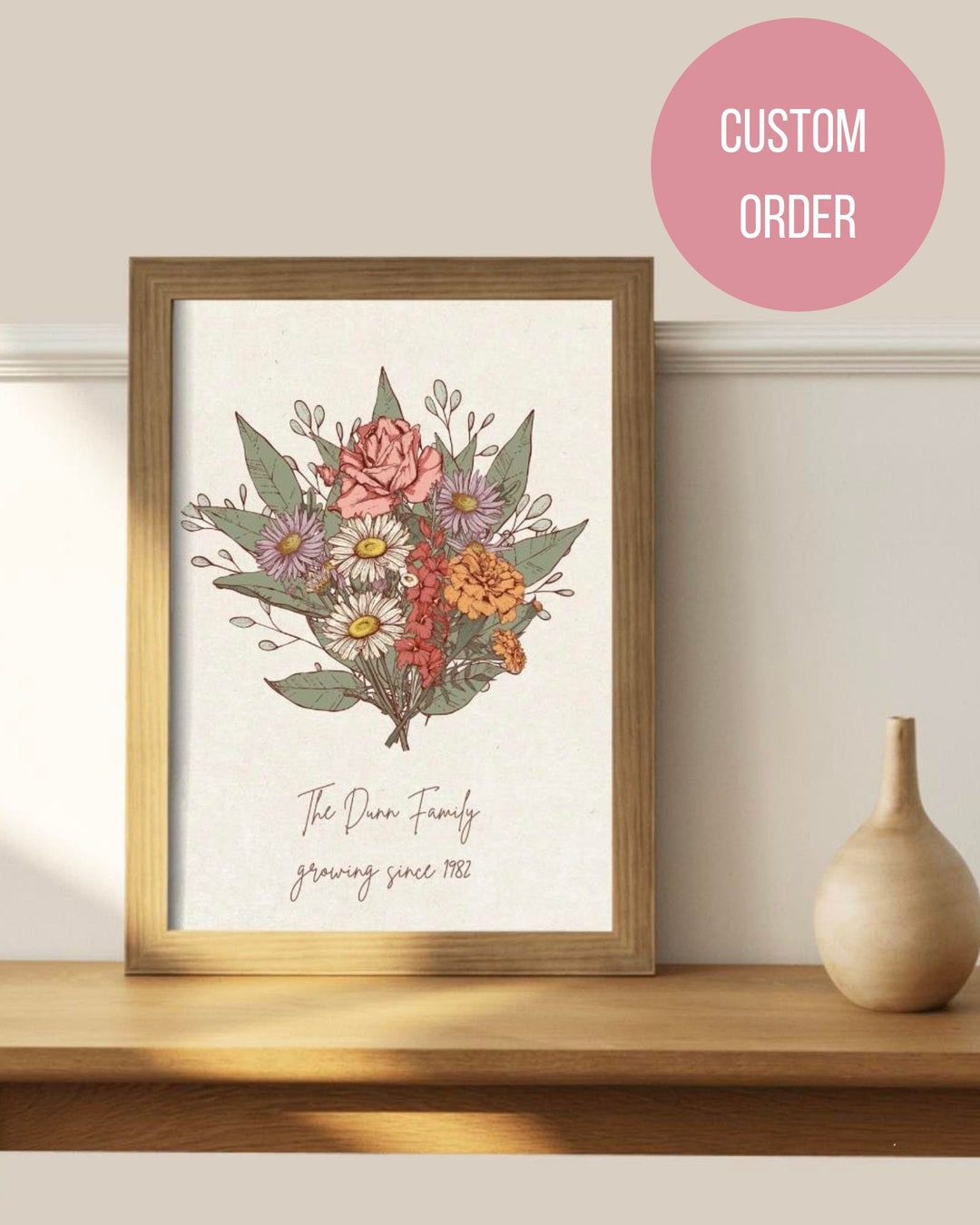 Family Flower Bouquet | Birth Month Flower Art | Personalized Custom ...