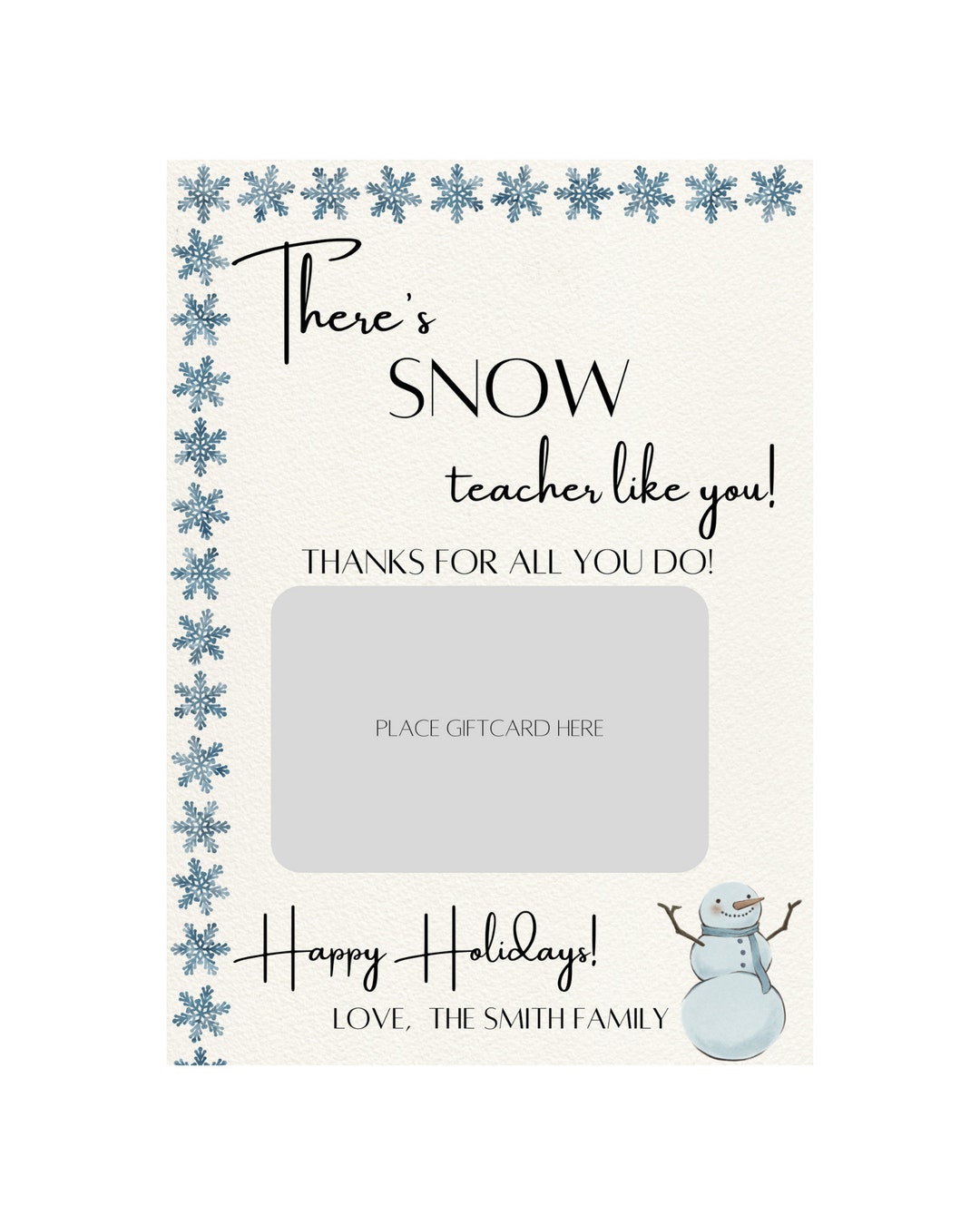 Editable Teacher Gift Card Holder, Printable Christmas Gift, Happy ...
