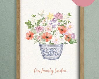 Family Flower Bouquet | Birth Month Flower Art | Personalized Custom ...
